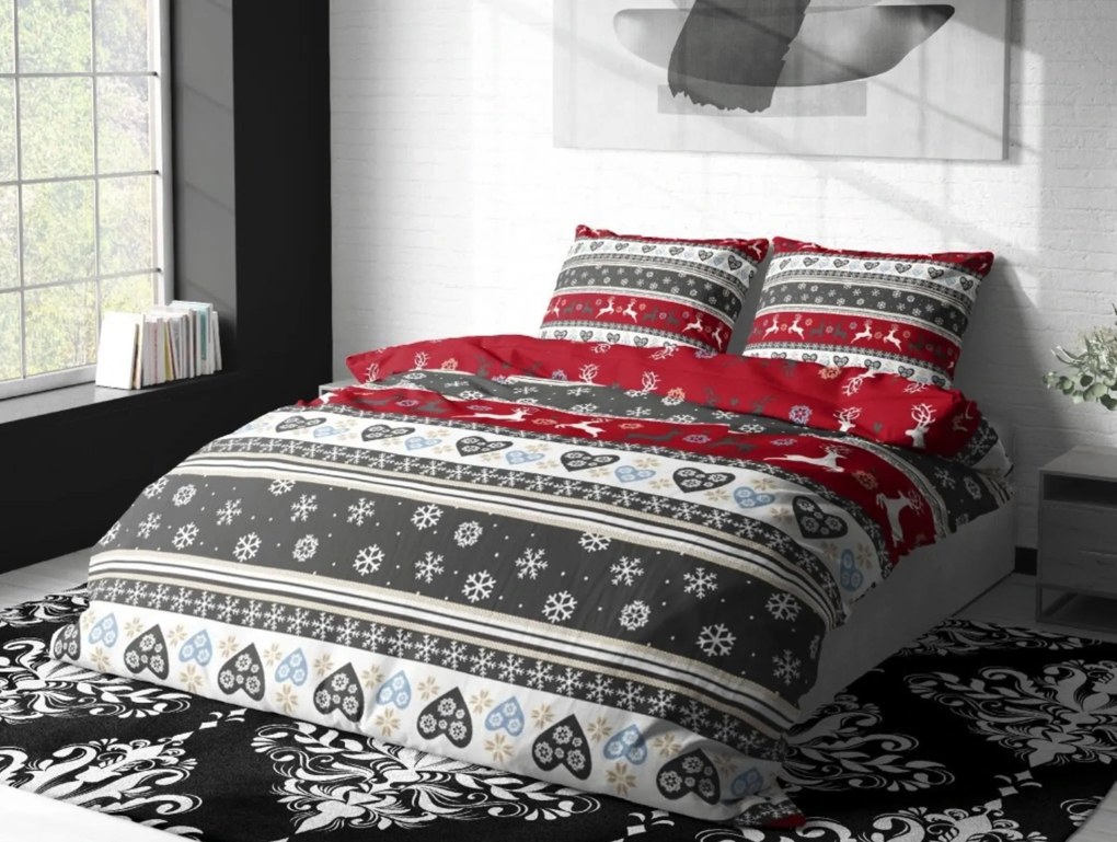 Mikroplyšové povlečení Premium 140x200+70x90 Srdíčka a sobíci