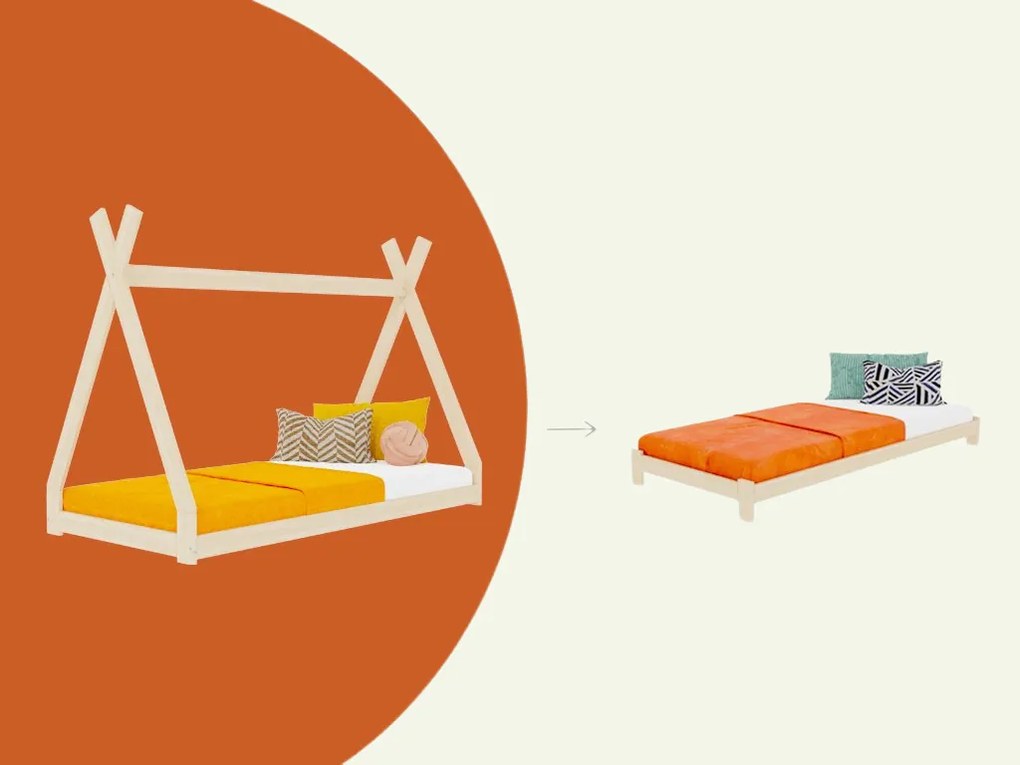 Benlemi Dětská domečková postel SIMPLY 2v1 ve tvaru teepee Zvolte barvu: Bílá, Zvolte rozměr: 90x160 cm