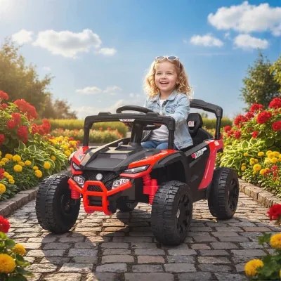 AIYAPLAY elektro-dětské vozidlo 12V s 2 motory, dálkové ovládání 2,4G, zadní odpružení, světla, hudba, červená