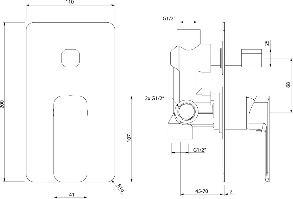 Sapho Sapho, SPY podomítková sprchová baterie, 2 výstupy, otočný přepínač, chrom, PY43