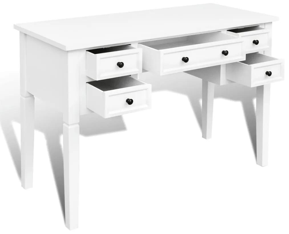 vidaXL Bílý psací stůl s 5 zásuvkami