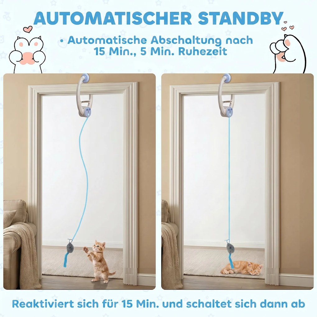 PawHut Interaktivní hračka pro kočky, USB nabíjecí, zavěšená na dveře, skákající myš pro kočky, 24,1 x 13,8 x 6,6 cm, bílá