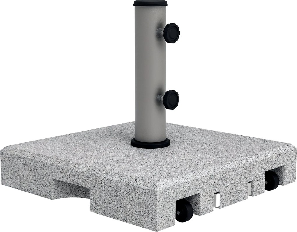 Stojan na deštník Outsunny z granitu 28 kg se dvěma otočnými knoflíky pro průměr tyče Ø 32/38/48 mm, stojan na deštník s kolečky pro zahradu, balkon,