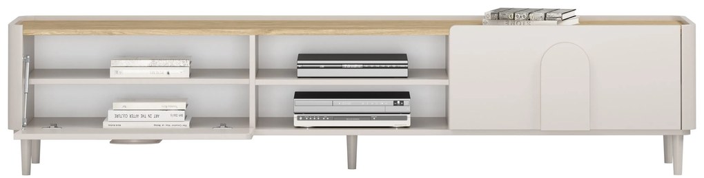TV stolek Amilio 220 cm na nožkách - kašmírová / dub olejovaný / kašmírové úchytky