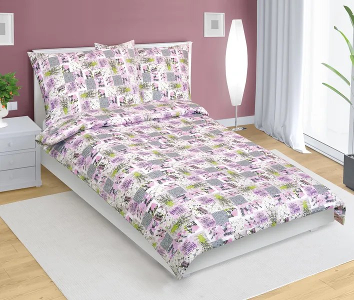 Bellatex Povlečení bavlněné Patchwork lila rozměr 140x220, 70x90 cm
