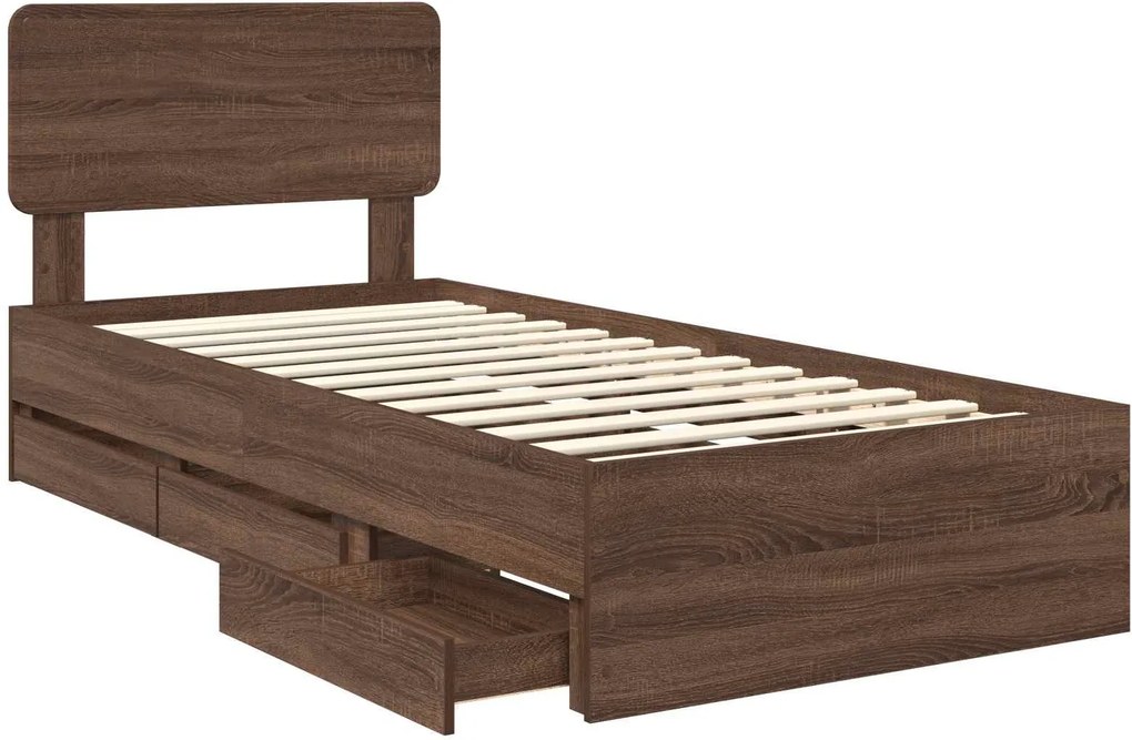 Rám postele se zásuvkou Hnědý dub 75 x 190 cm Dřevěný materiál 3412240