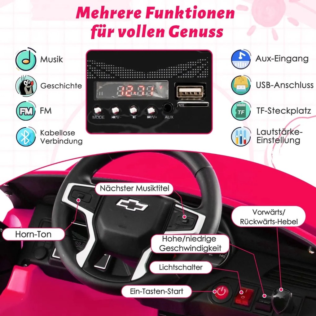 Costway Dětské elektrické auto Chevrolet s 2,4 G dálkovým ovládáním a – růžový