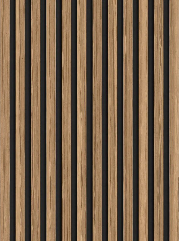 Mexen Lam-F, akustické stěnové lamely 275 × 30 cm, plstěný podklad 8 mm, technická dýha, ořech světlý, S105-275307-3015-017