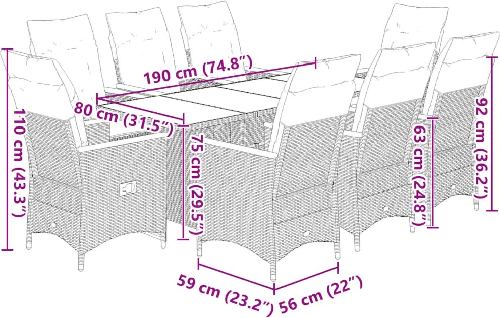 9dílný zahradní bistro set s poduškami šedý polyratan 3276974