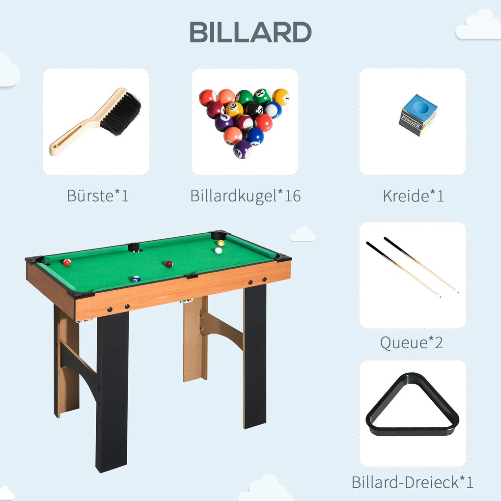 HOMCOM multiherní stůl 4 v 1 Multigame stolní fotbal stolní hokej stolní tenis kulečník multifunkční herní stůl 87x43x73cm pro zábavu