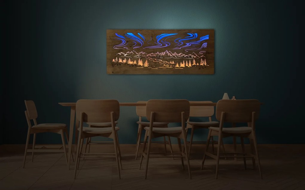 Li-Go "Polární záře" světelný RGBW obraz 230V 120x50cm provedení povrchu: dub světlý