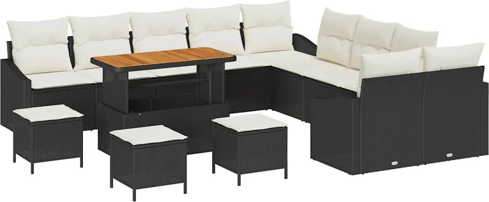 Sada zahradních pohovek s polštářem 13 pcs Černá Poly ratan 3364670