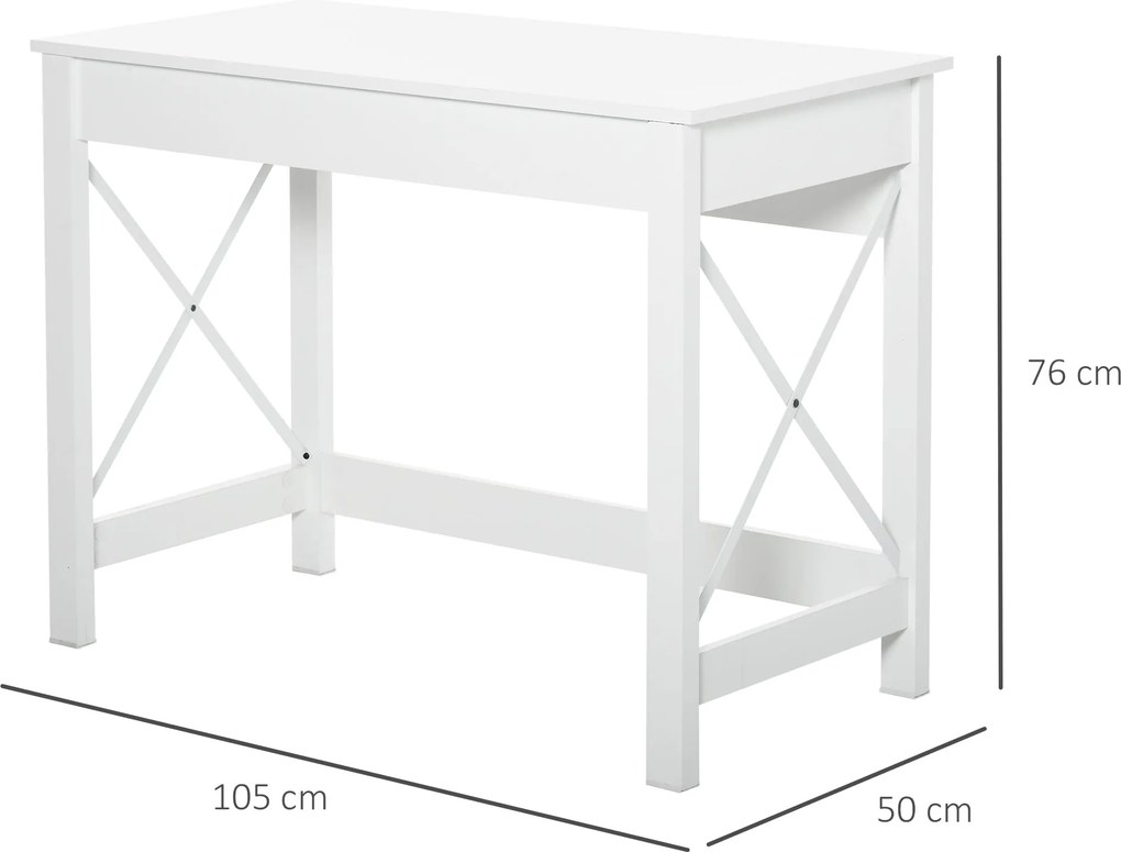 HOMCOM Moderní Stůl Snadno Sestavitelný Počítačový Stůl pro Kancelář, Ložnici nebo Učení 105x50x76 cm Bílý