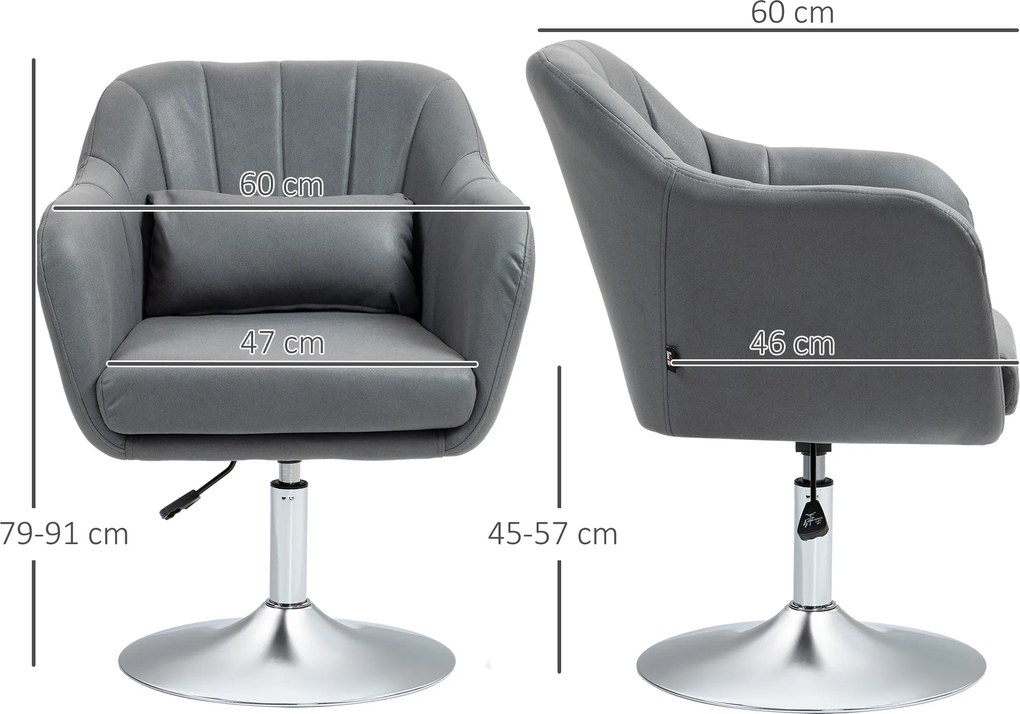 HOMCOM Křeslo Lounge s Područky, Bederní Polštář, Čalouněné Křeslo s Kovovým Rámem, Mikrovlákno, Výškově Nastavitelné Otáčecí Křeslo do Ložnice a Obý…