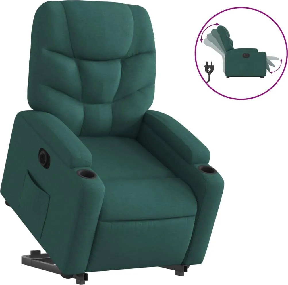 Elektrické zvedací polohovací křeslo tmavě zelené textil 3204626