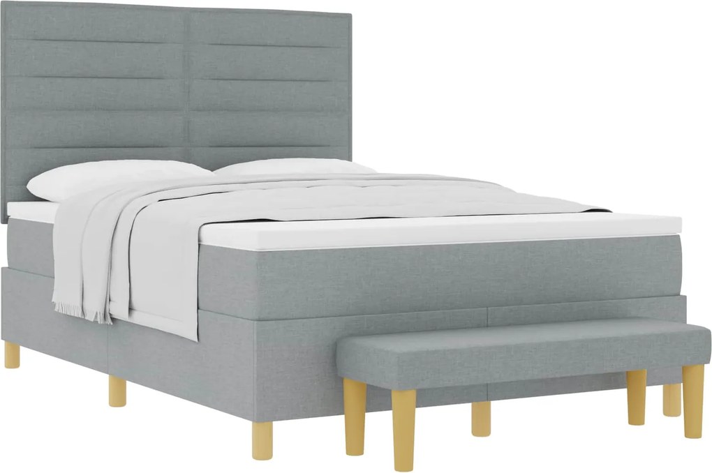 Postel s boxspringem s čelo Světle šedá 190 x 140 cm textil 3344219