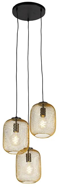 Art Deco závěsná lampa zlatá 45 cm 3-světlo - Bliss Mesh