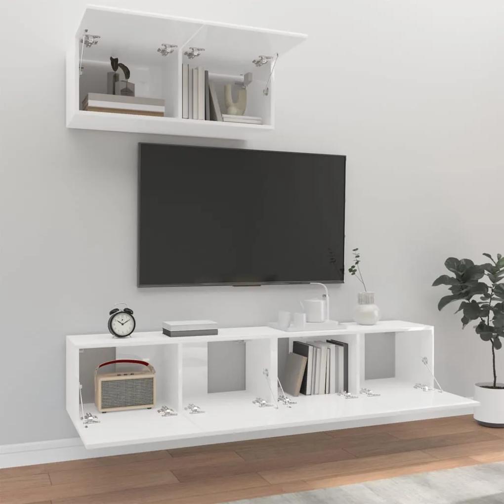 3dílný set TV skříněk bílý s vysokým leskem kompozitní dřevo - Default Title