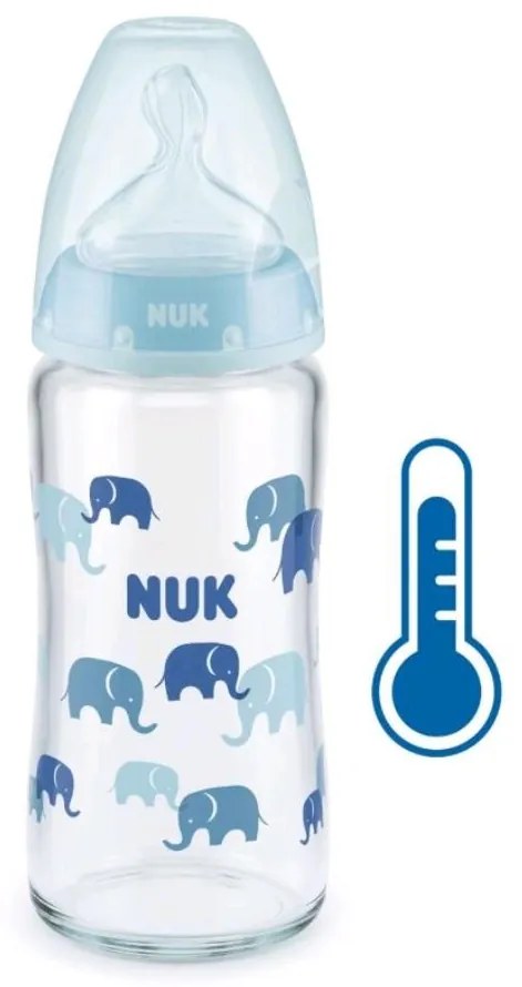 Skleněná kojenecká láhev NUK FC s kontrolou teploty 240 ml modrá Barva: modrá