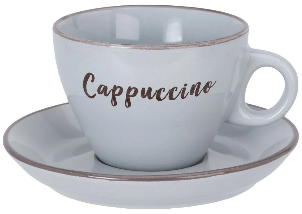 Sada 4 kameninových šálků s podšálky Cappuccino 220 ml, mix barev