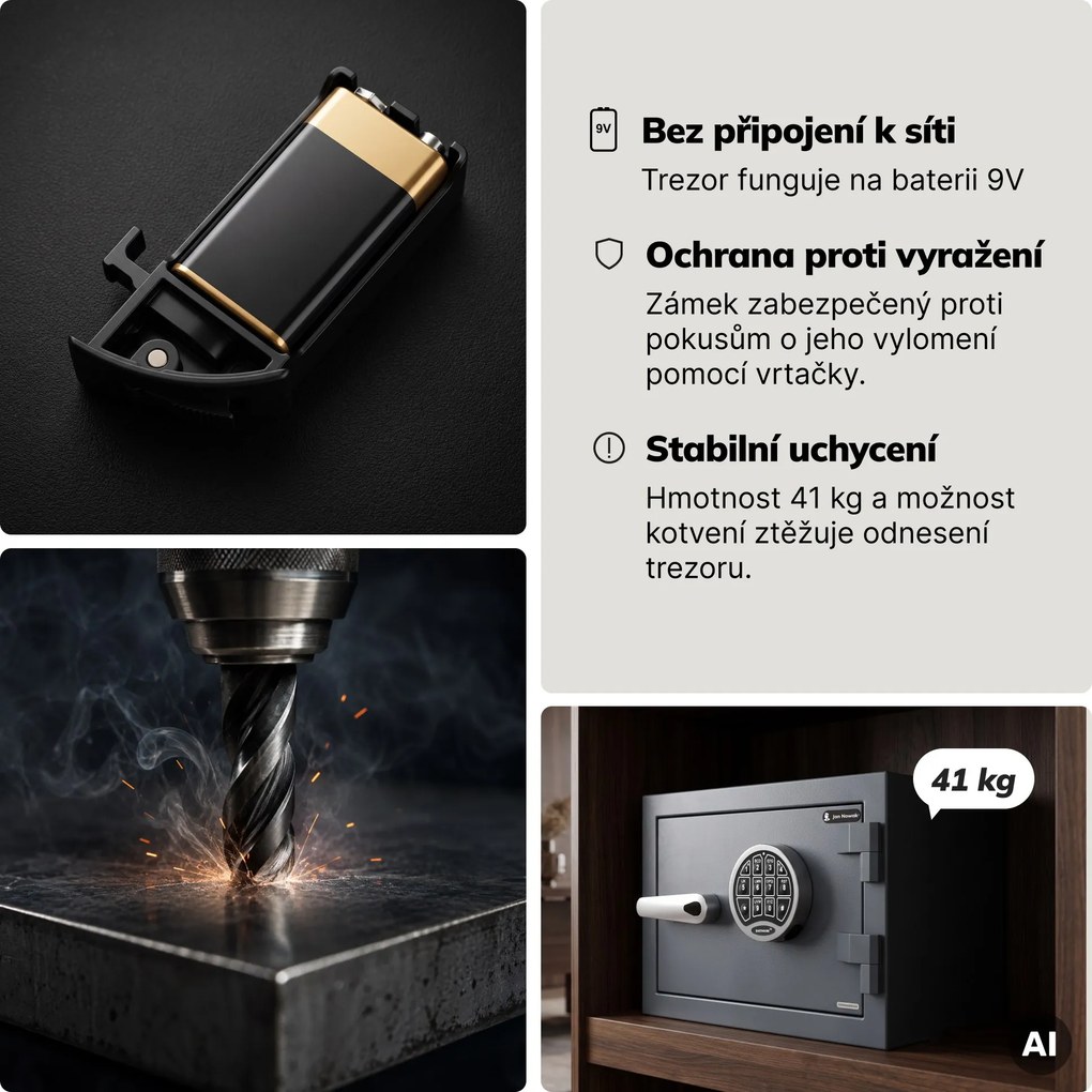 Trezor S2 bezpečnostní, ohnivzdorný, elektronický na kód, na dokumenty, 400x280x340 mm: EDGAR