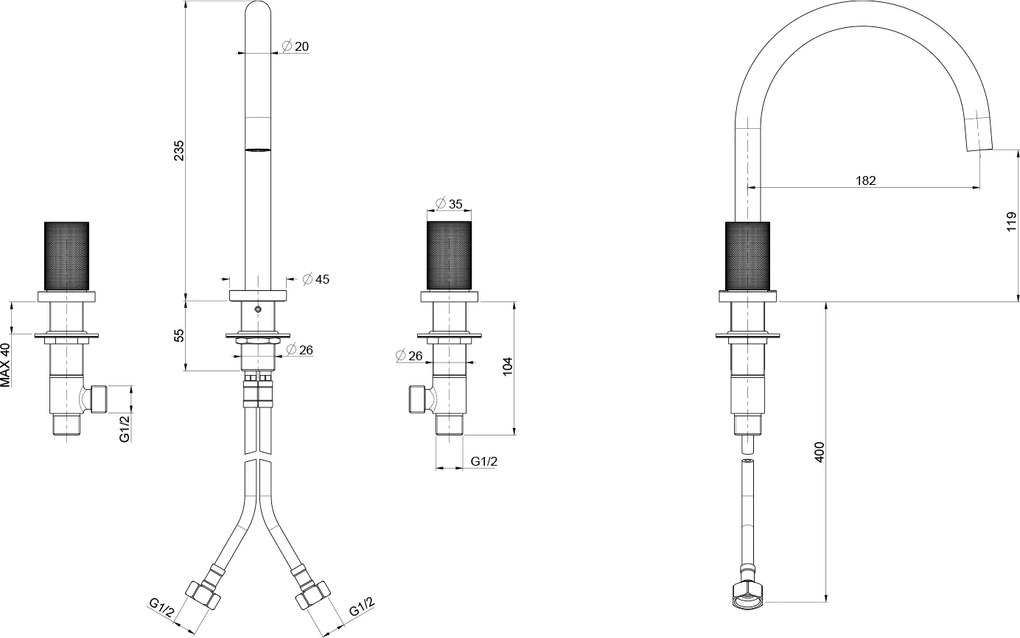 Sapho Ultratap umyvadlová baterie stojánková tříprvková černá UT017TB