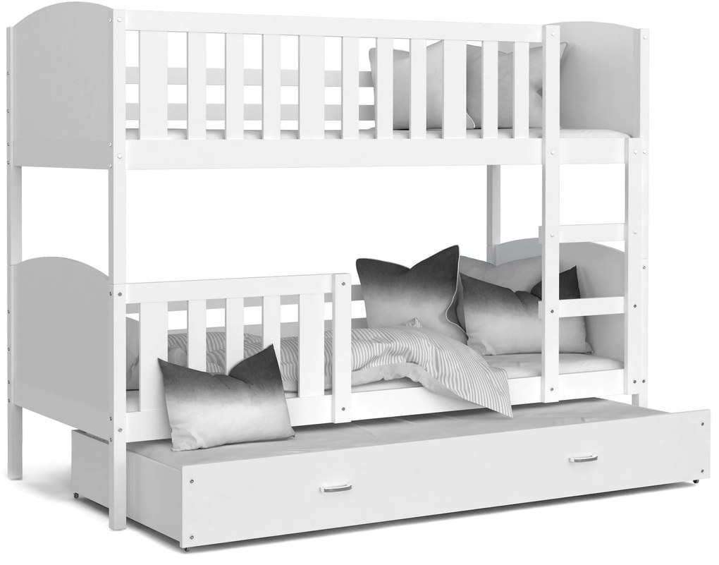 MAXMAX Dětská patrová postel s přistýlkou TAMI Q - 200x90 cm - bílá