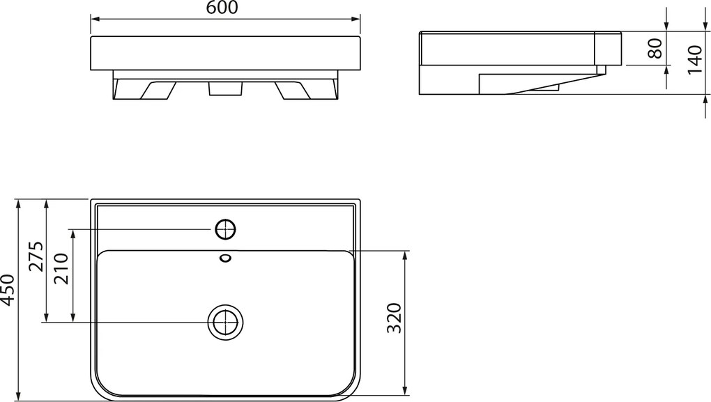 Aqualine Zen umyvadlo nábytkové 60 x 45 cm s otvorem pro baterii s přepadem keramické bílá 3060
