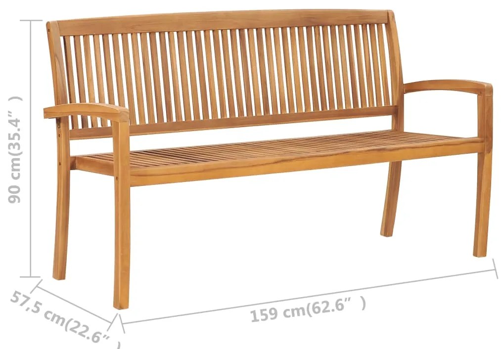 vidaXL Marketos 3místná stohovatelná zahradní lavice 159 cm masivní teak