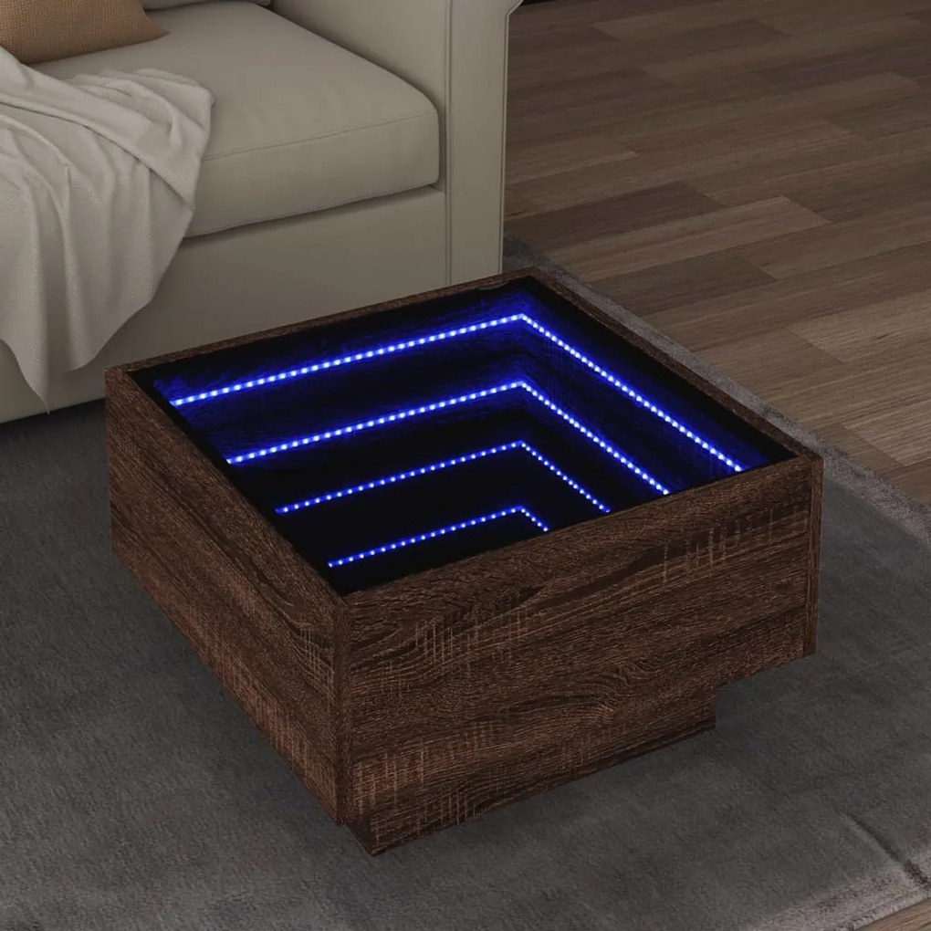 Konferenční stolek s LED hnědý dub 50x50x30 cm kompozitní dřevo