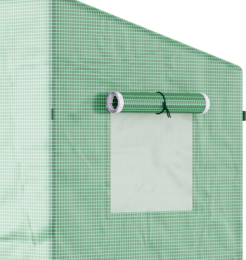 Skleník Outsunny, 200 x 76 x 168 cm, fóliový skleník s rolovacími dveřmi, skleník, domek na rajčata s bočním oknem, PE síťová fólie, zimní skleník pr…