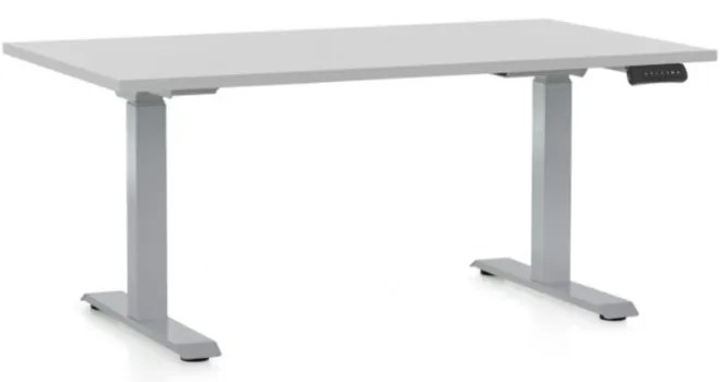 Výškově nastavitelný stůl OfficeTech D, 120 x 80 cm, šedá podnož, světle šedá
