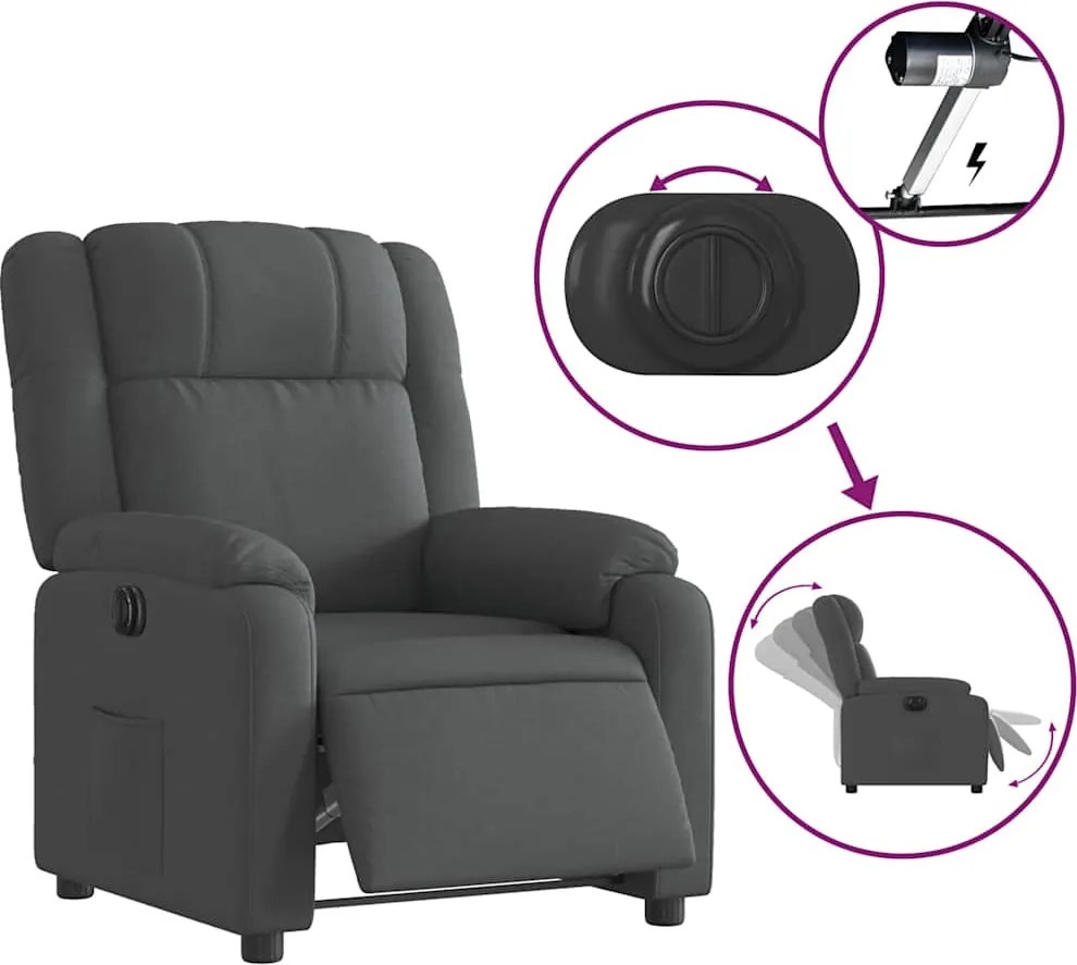 Elektrické polohovací křeslo tmavě šedé textil 3205179