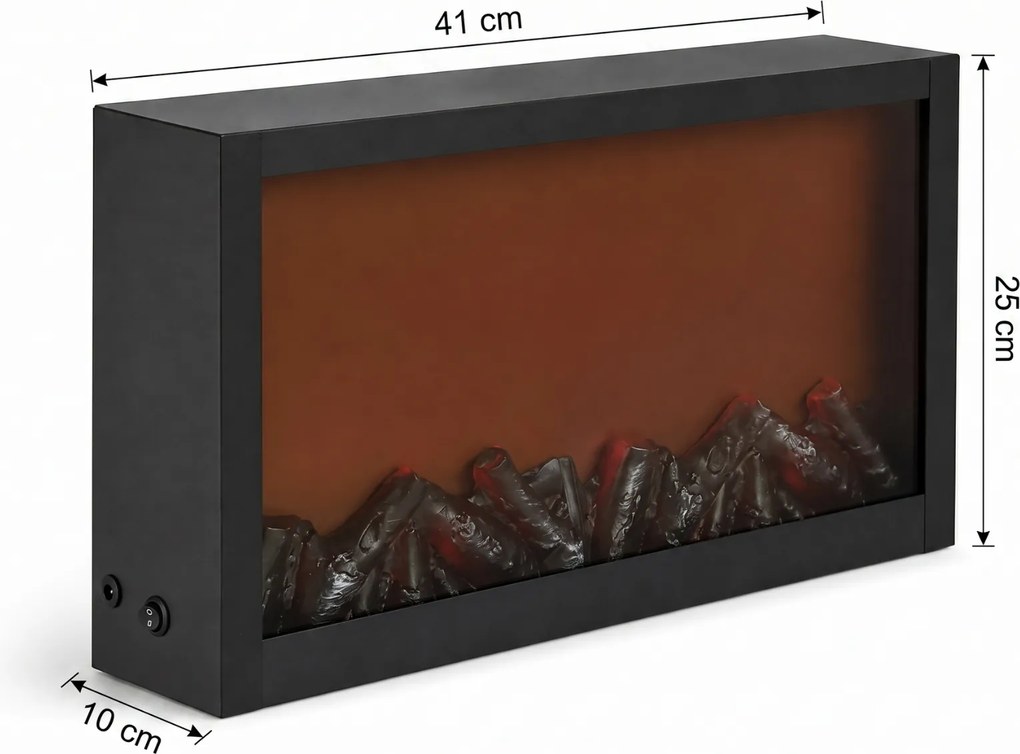 Dekorativní LED krb, kovový, 10 x 41 x 25 cm