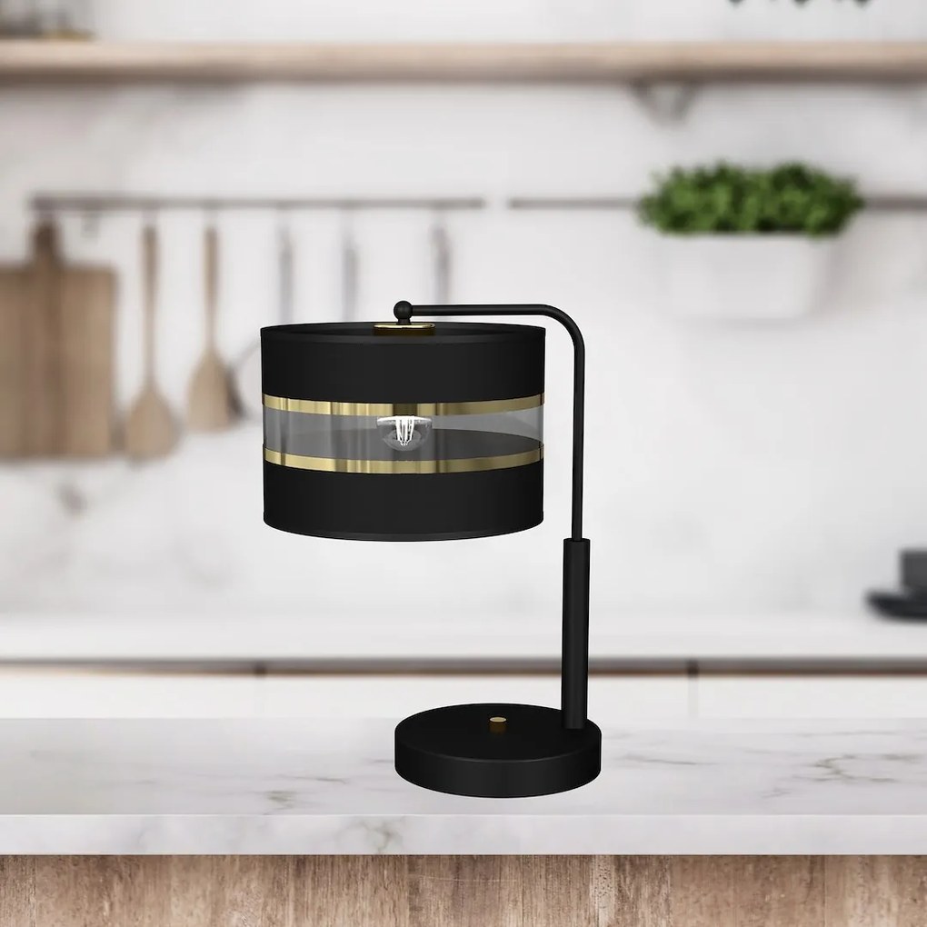 Stolní lampa Ultimo, 1x černé/zlaté textilní stínítko, b