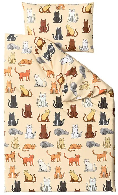 Mikroplyšové povlečení COLORED CATS krémové Rozměr povlečení: 70 x 90 cm | 140 x 220 cm