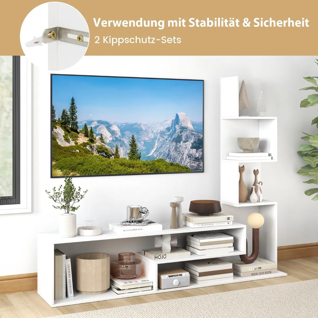 Costway TV skříňka dřevěný TV stolek s policí pro TV do 50", bílý