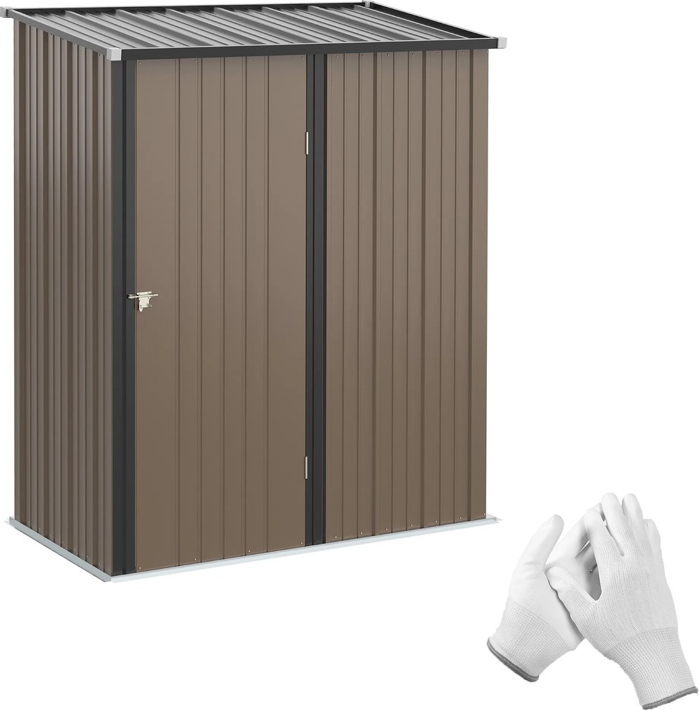 Zahradní kůlna Outsunny 1,34 m² s pultovou střechou, uzamykatelný nástrojový kabinet, vyrobený z pozinkované oceli, 161,5 x 94,5 x 196 cm, hnědý