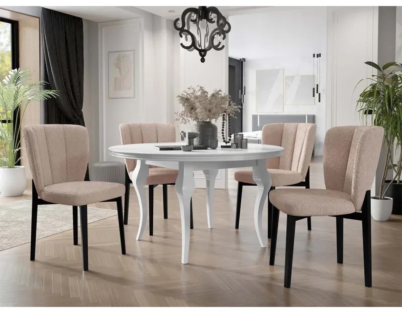 Skládací stůl Julia FI 120 se 4 židlemi ST106 08, barva: černá, Barva stolu: bíly lesk, Potah: Magic Velvet 2219