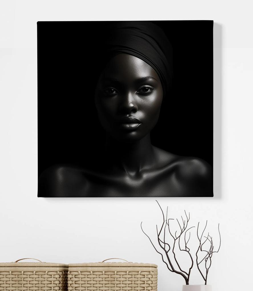 Obraz na plátně - Afričanka Amena s černým šátkem FeelHappy.cz Velikost obrazu: 120 x 120 cm