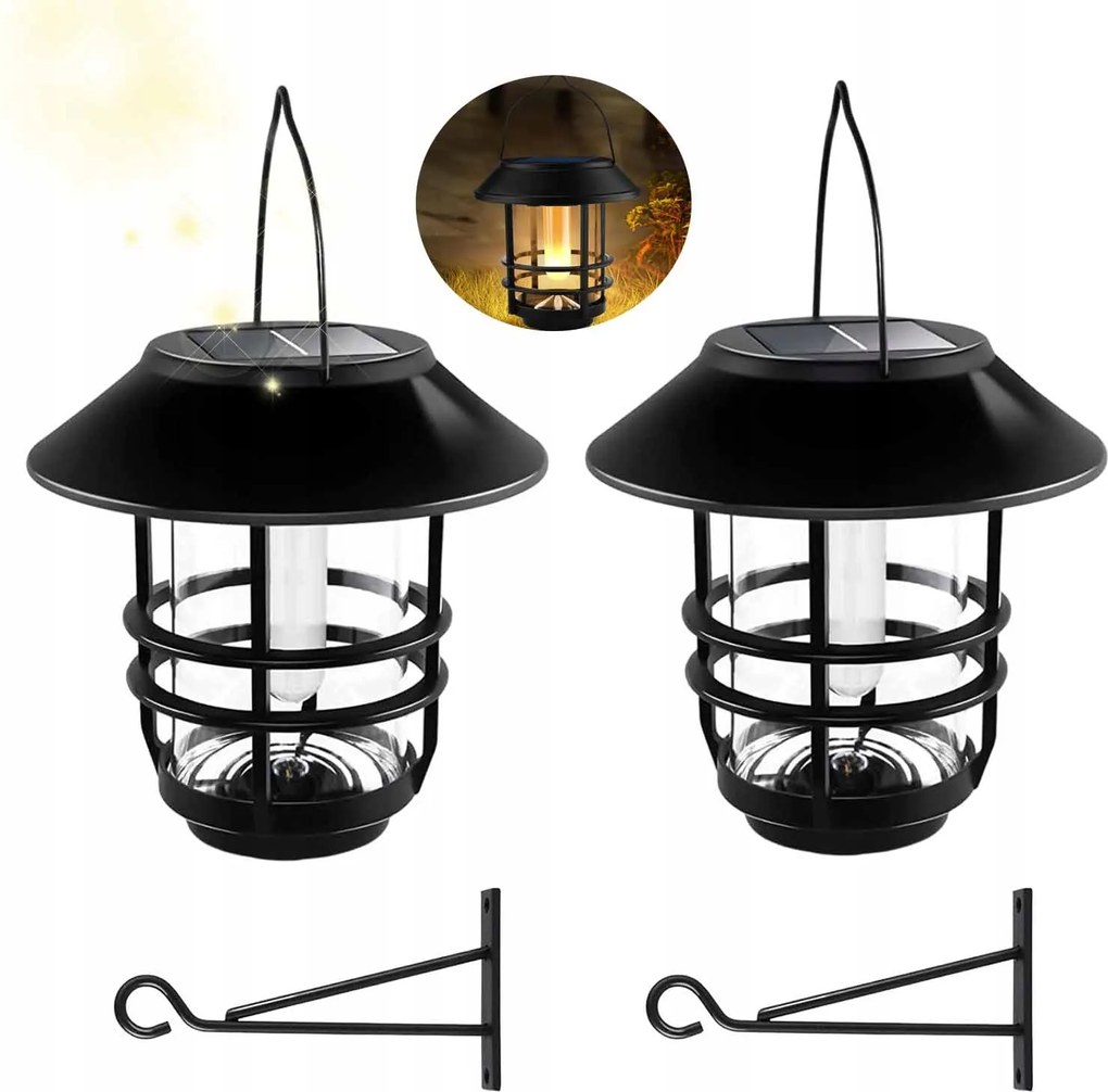 2 X Solární Lampa Led Efekt Realistických Plamenů Lampion Zahradní Nástěnná