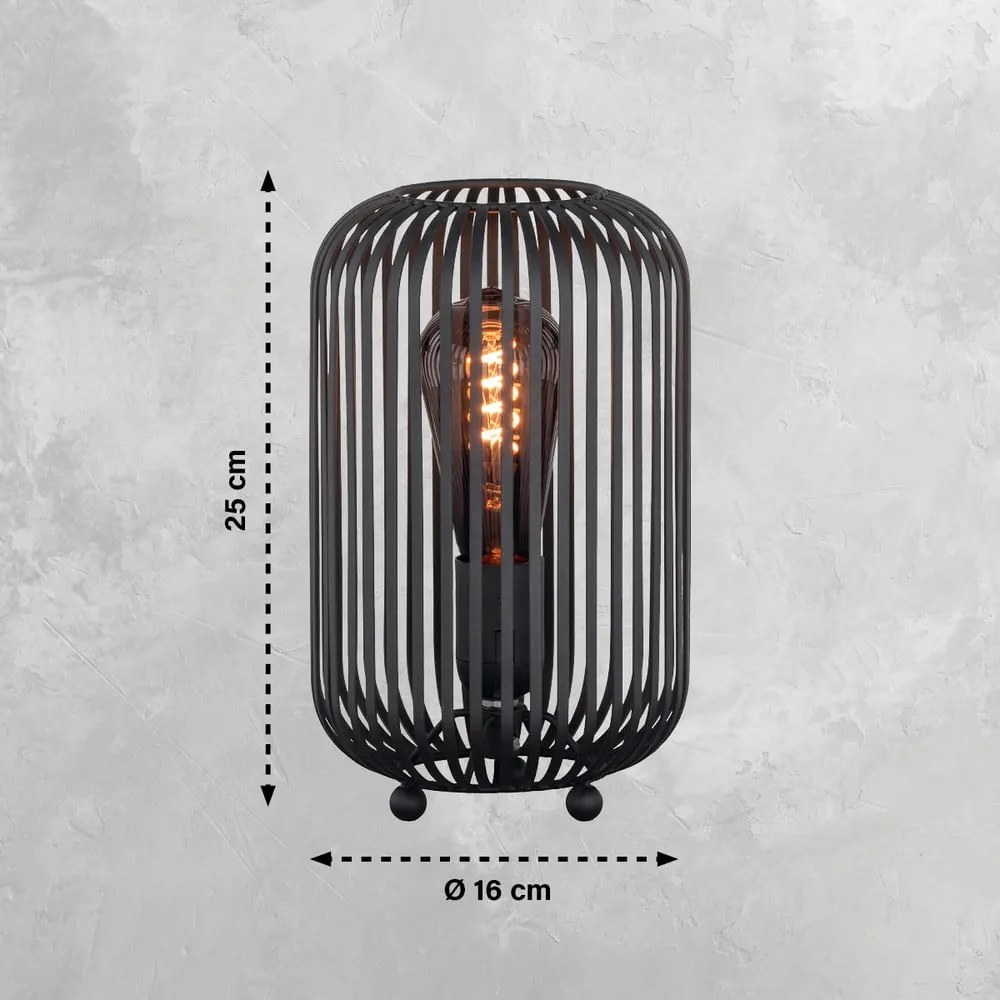Černá stolní lampa s kovovým stínidlem (výška 25 cm) Cage – Fischer & Honsel
