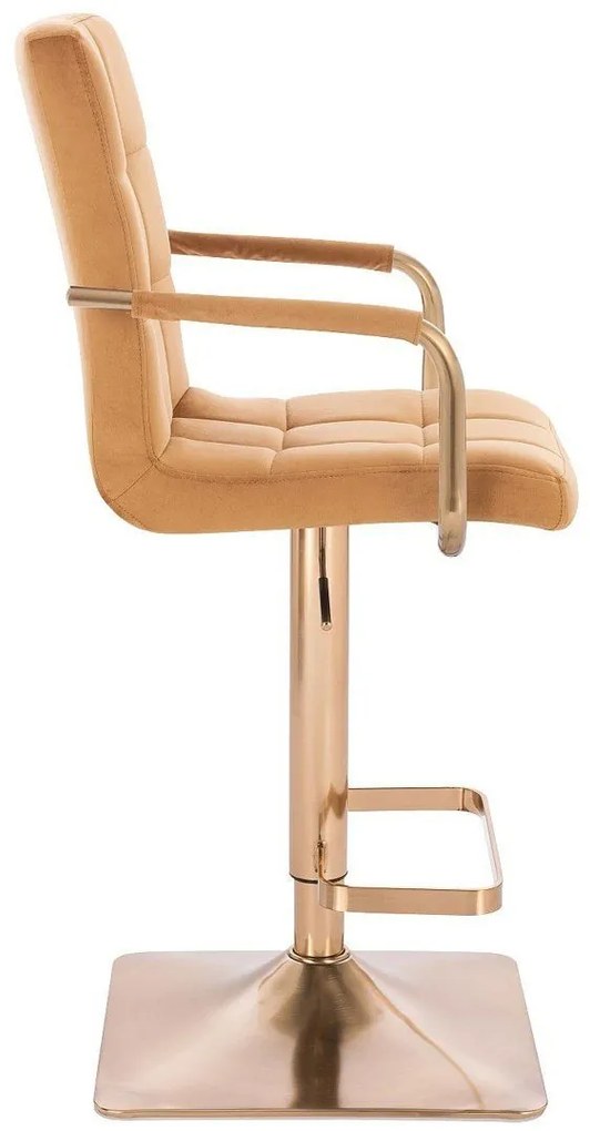 LuxuryForm Barová židle VERONA GOLD VELUR na zlaté hranaté základně - hnědá