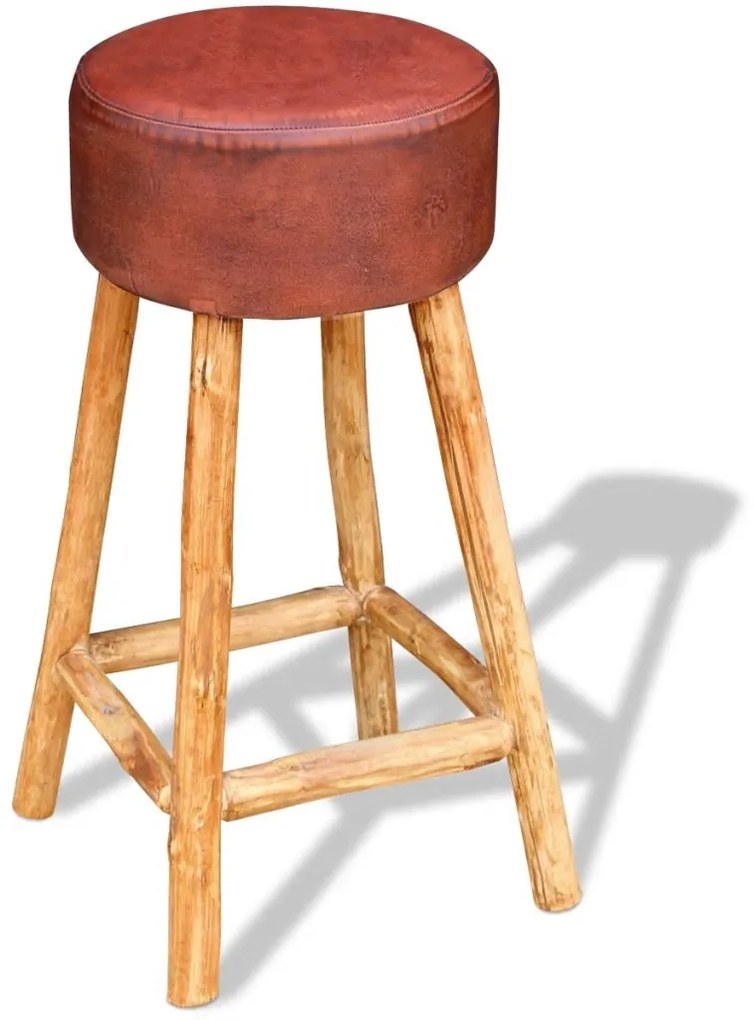 Barová stolička - pravá kůže - hnědá | 35x78 cm