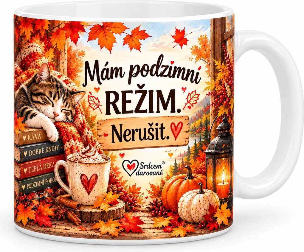 Podzimní keramický hrnek 300 ml – Mám podzimní režim. Nerušit. – Srdcem darované
