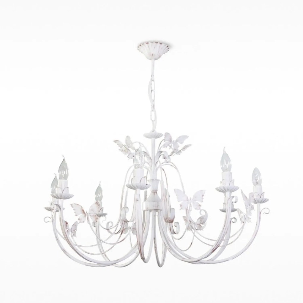 Light for home - Závěsný lustr na řetězu 30388 "Farfala", 8x40W, E14, bílá, hnědá