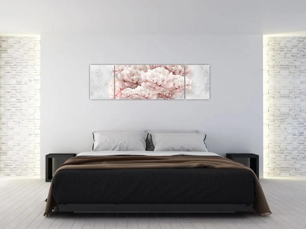 Obraz - Růžové květy na zdi (170x50 cm)