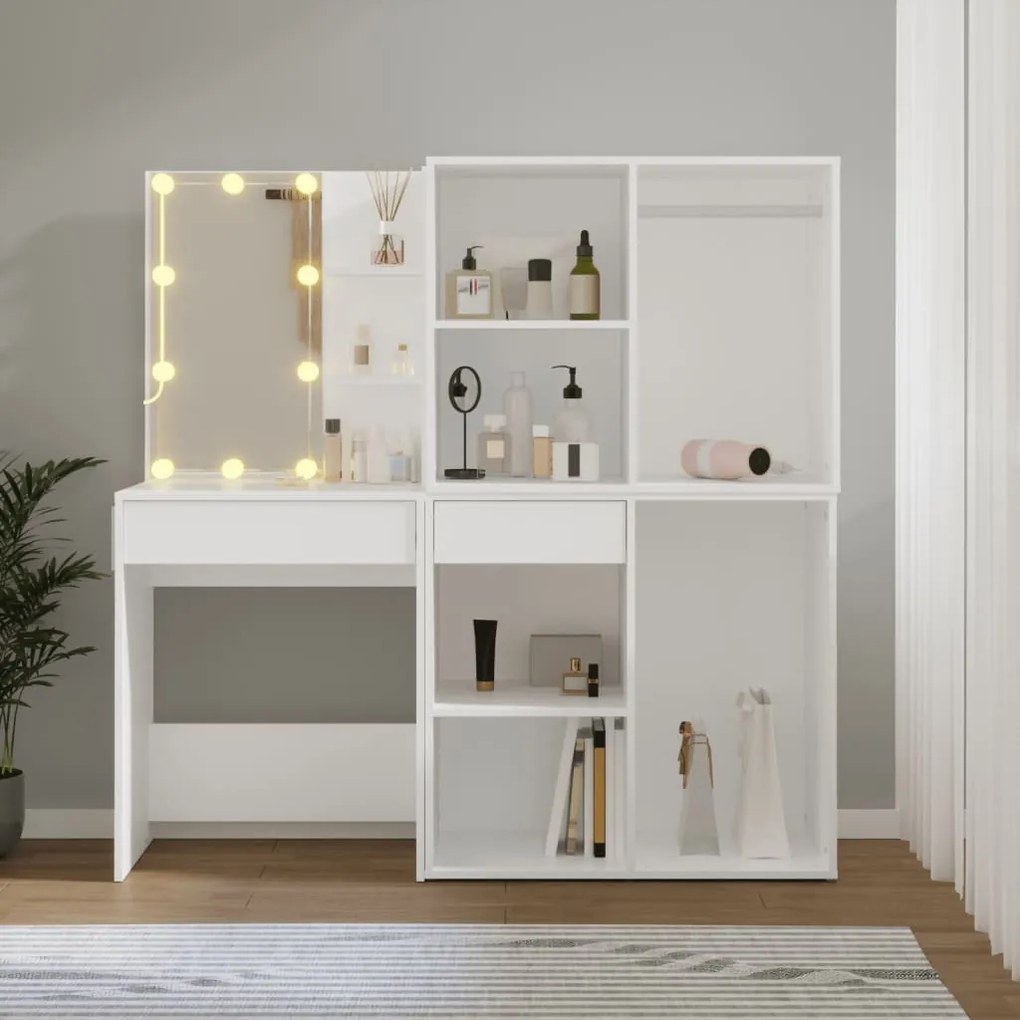 Led Toaletní Stolek Se 2 Skříňkami Bílý Kompozitní Dřevo Černá