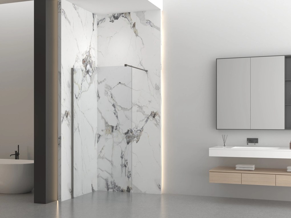 Erga Paris, sprchová zástěna Walk-In 150x200 cm, 8mm čiré sklo, grafitový profil, ERG-V02-PARIS-150x200-CL-GG
