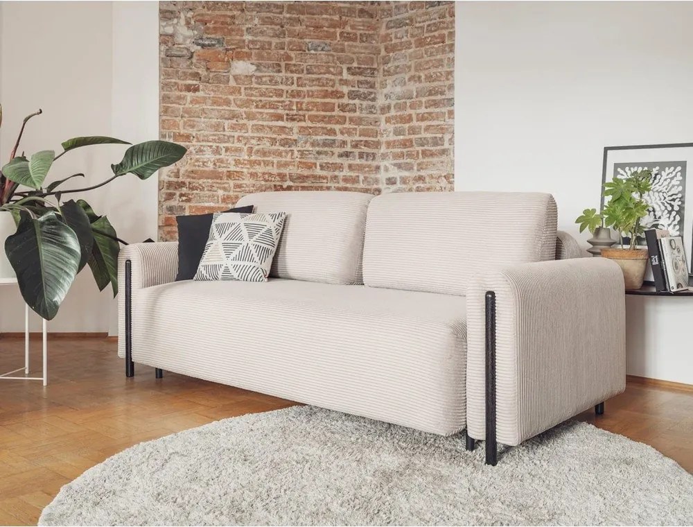Béžová manšestrová rozkládací/s úložným prostorem pohovka 244 cm Arcadova – ELTAP